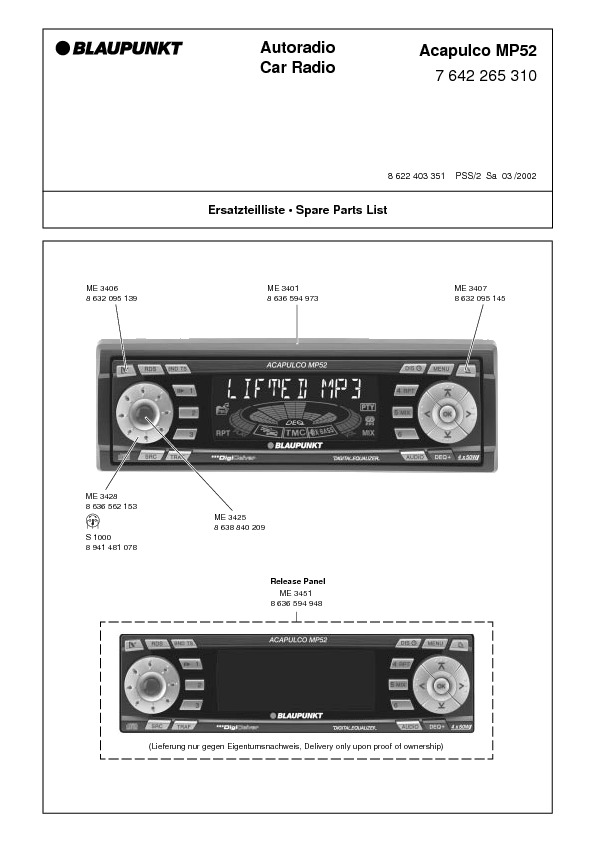 service manual for Blaupunkt ACAPULCO MP52 Blaupunkt ACAPULCO MP52 ...