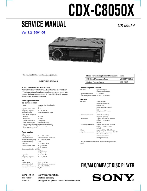 service manual for Sony CDX-C8050X CDX-C8050X schematics,datasheets,diagrams,repairs,schema ...
