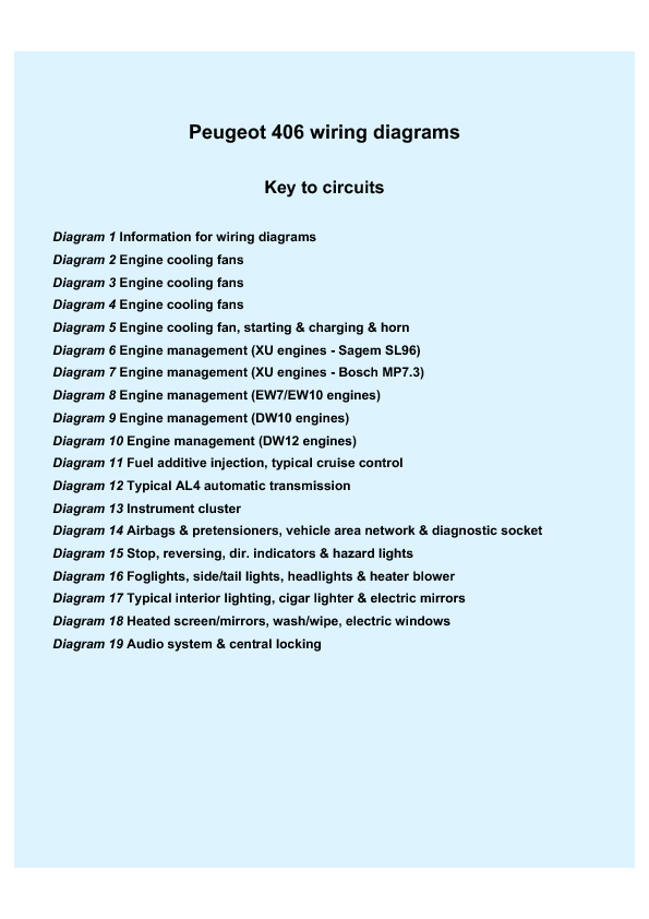 service manual for Peugeot 406 ST Peugeot 406ST schematics,datasheets ...