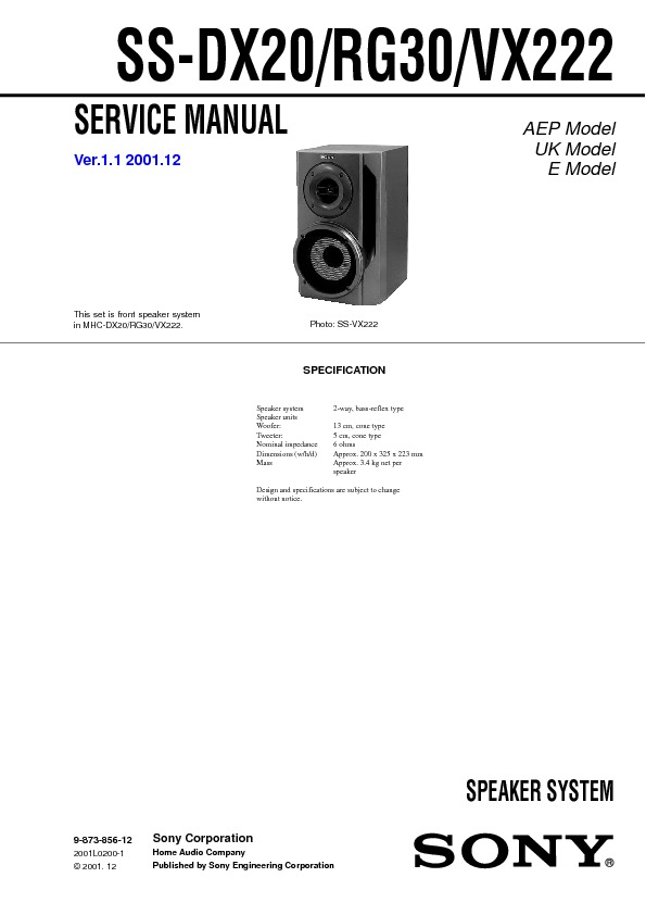 service manual for Sony SS-DX20_RG30_VX222 SS-DX20 RG30 VX222 schematics,datasheets,diagrams ...