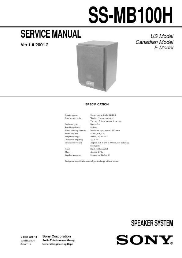 service manual for Sony SS-MB100H SS-MB100H schematics,datasheets,diagrams,repairs,schema ...