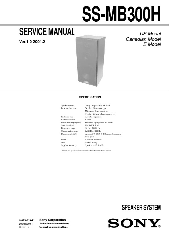 service manual for Sony SS-MB300H SS-MB300H schematics,datasheets ...